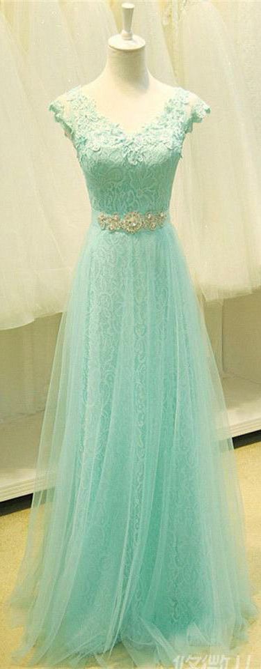 V-neck Cap Sleeve A-line Tulle Lace Bodice Dress M0936 on Luulla