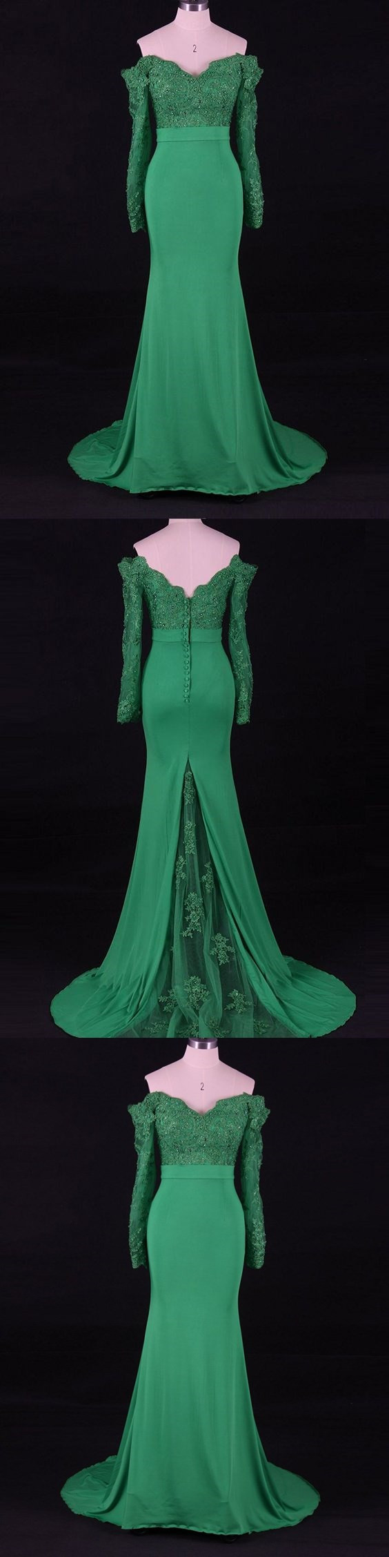 2018 Mermaid Long Prom Dresses Long Sleeve Lace Hunter Prom Dress ...