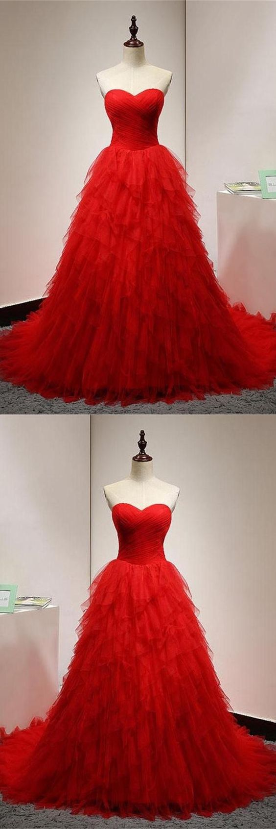 Prom Dresses, Modest Prom Dresses, Red Prom Dresses,tulle Red Prom ...