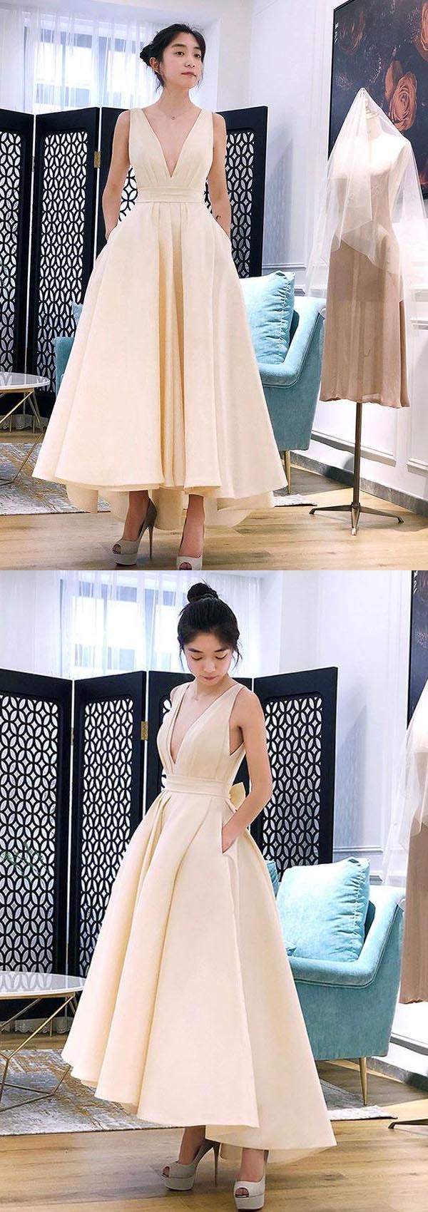 A-line High Low V Neck Short Prom Dress Homecoming Dress M5383 on Luulla