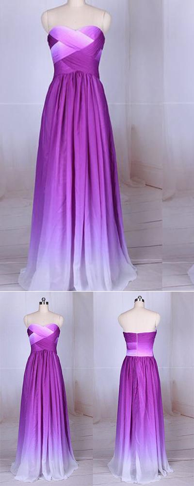 Simple Purple Strapless Sweetheart A-line Chiffon Ombre Backless Prom ...