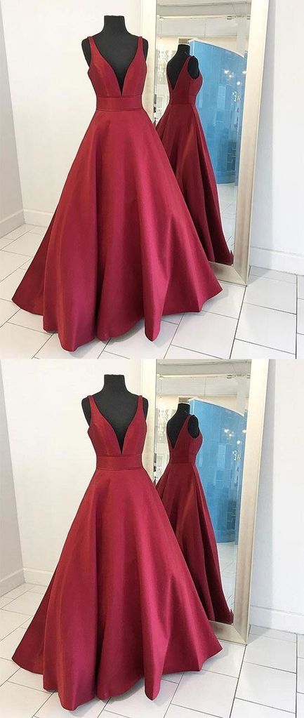 Deep V-neck Long Prom Dress, Long Wedding Party Dress, Formal Dress ...