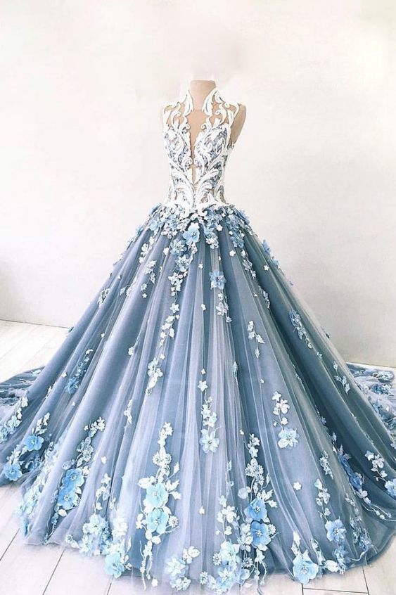 Gorgeous Custom Made Unique Blue Tulle Lace M7463 on Luulla