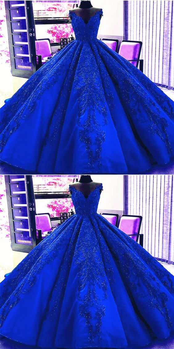 Royal Blue Wedding Dresses Ball Gowns Lace Embroidery M7618 on Luulla