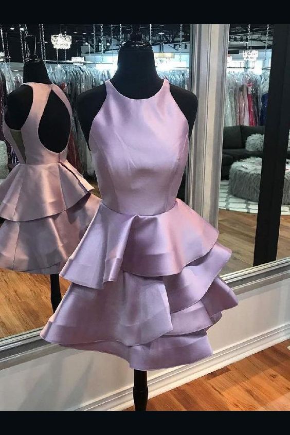 Simple Homecoming Dresses, A-line Halter Mini Satin Simple Open-back ...