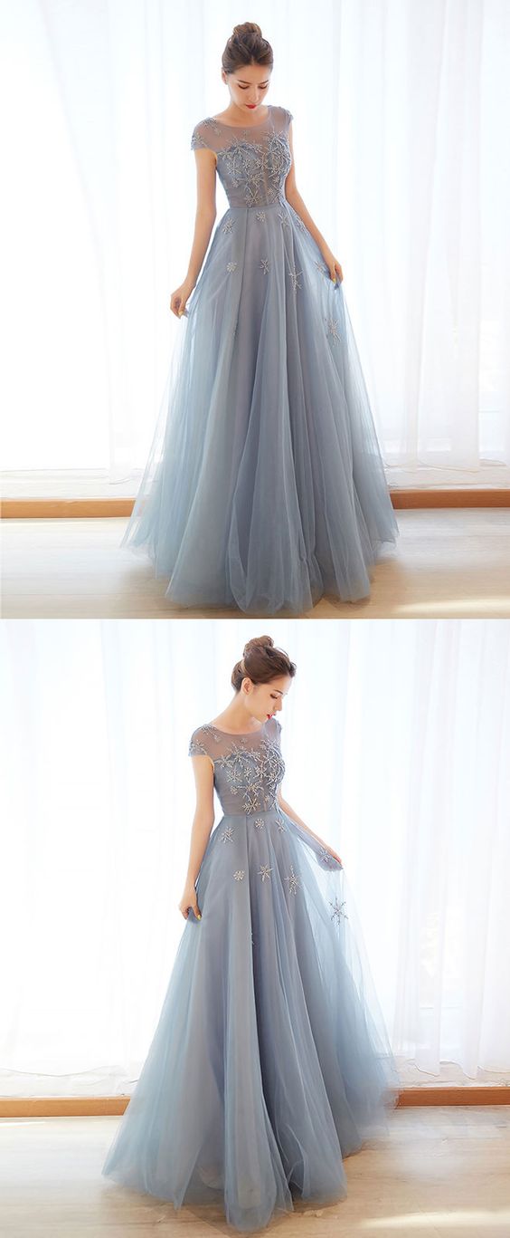 Gray Blue Tulle Long Prom Dress, Gray Blue Evening Dress M8394 on Luulla