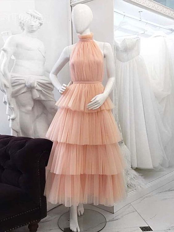 Fashion Prom Dresses A Line High Neck Long Backless Prom Dress Halter ...