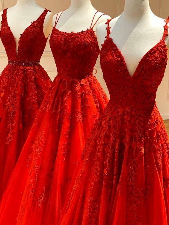 A-line Red Appliqued Long Prom Dress M32 on Luulla