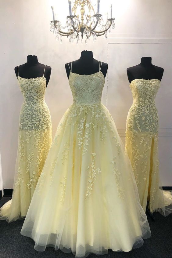 Gorgeous Yellow Lace Appliqued Prom Dresses, Long Prom Dresses M148 on ...