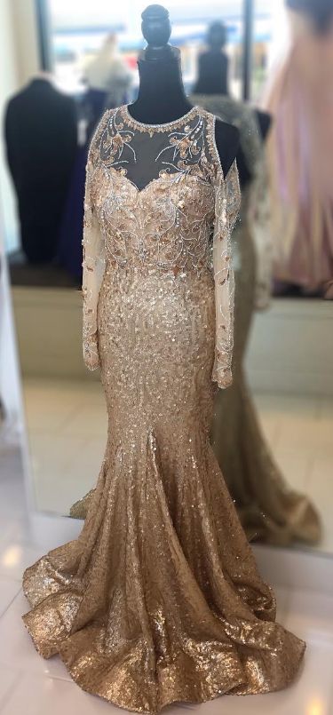 Luxurious Long Sleeves Gold Evening Dress M300 on Luulla