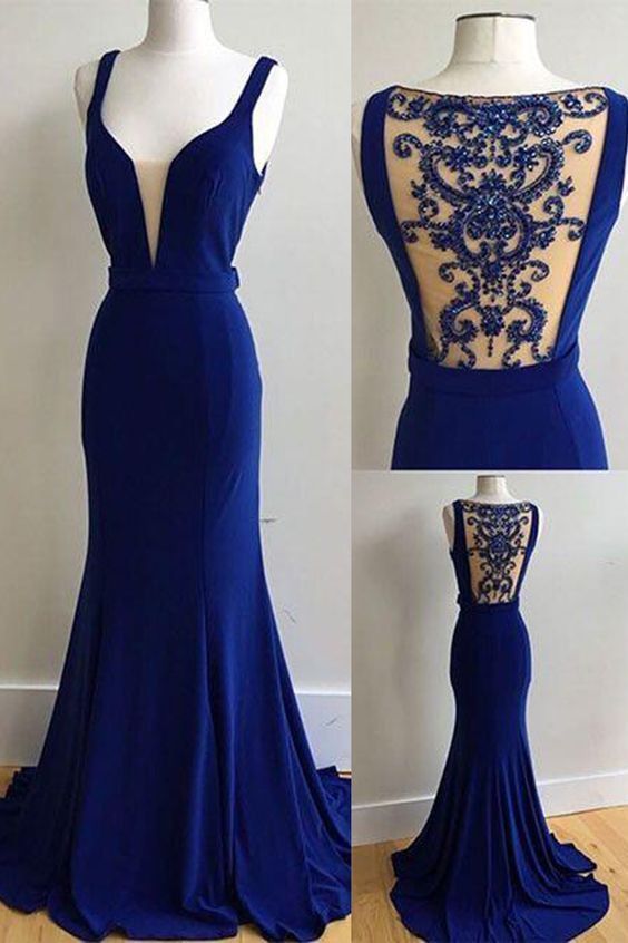 Royal Blue Gown,deep V Prom Dress,unique Prom Dress M458 on Luulla
