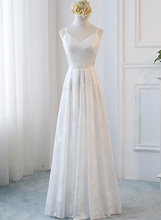 Beautiful Simple Lace White Graduation Party Dresses, Long Formal Gowns ...