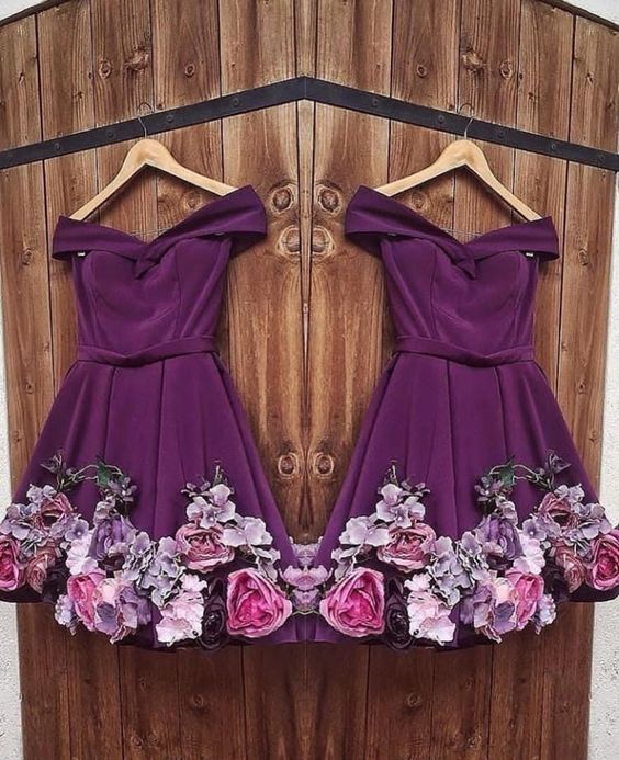 A Line Off Shoulder Short Floral Prom Dresses Graduation Cocktail Dress ...