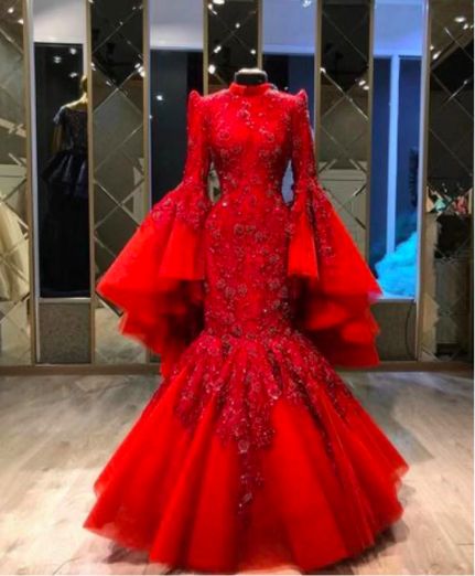 Red Prom Dresses, Custom Make Evening Dress, Mermaid Prom Dress, Lace ...