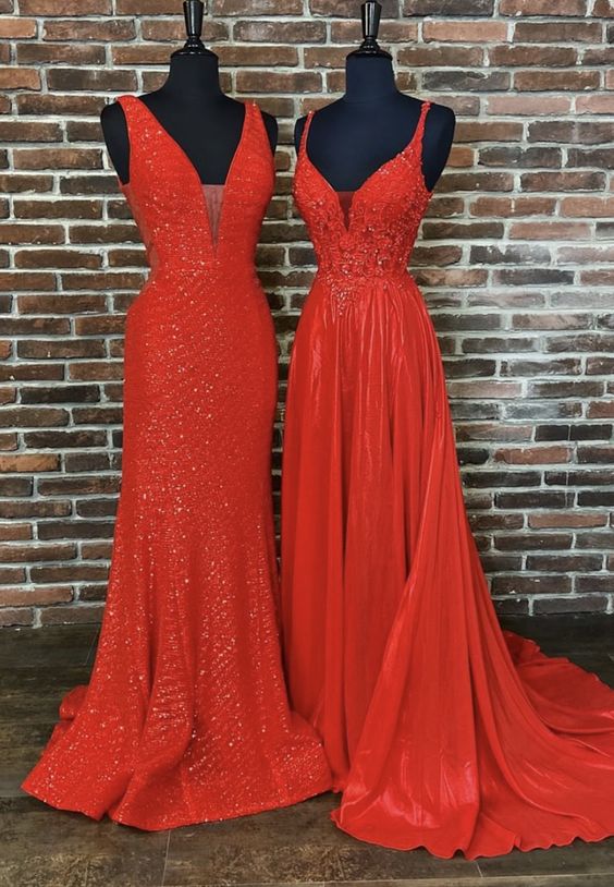 Red Long Prom Dress Red Sequins Evening Dress M1801 on Luulla