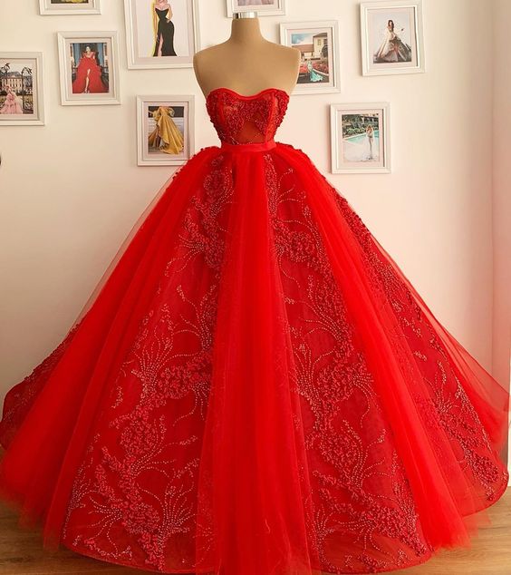 A Line Red Long Ball Gown Prom Dress M1965 on Luulla