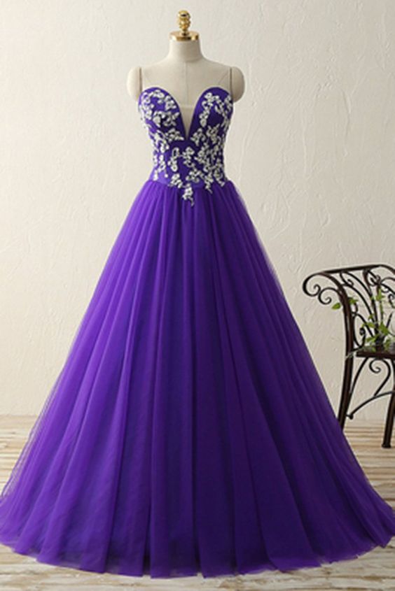 Sweetheart Applique A-line Princess Long Prom Dress For Teens, Evening ...