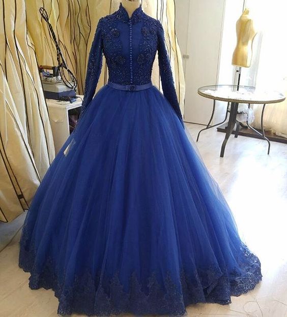 Long Blue Evening Prom Gown Princess Wedding Dresses M2836 on Luulla