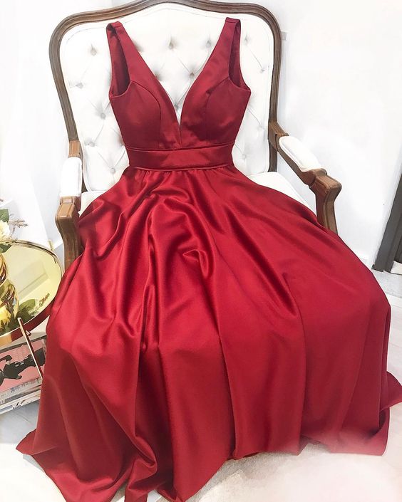 Red Satin Prom Dress Evening Dress M3335 on Luulla