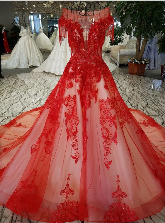 Red Dress Beaded Married Exquisite Luxury Embroidery Beautiful Party ...
