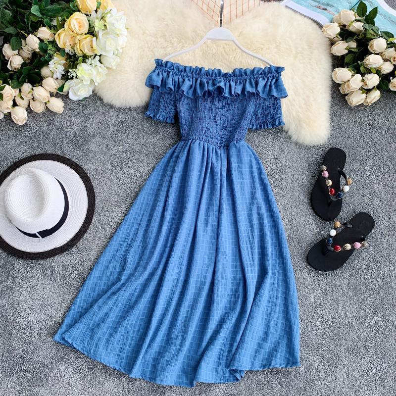 Solid Color Frock Dress Off Shoulder And Gentle Ruffled Dress on Luulla