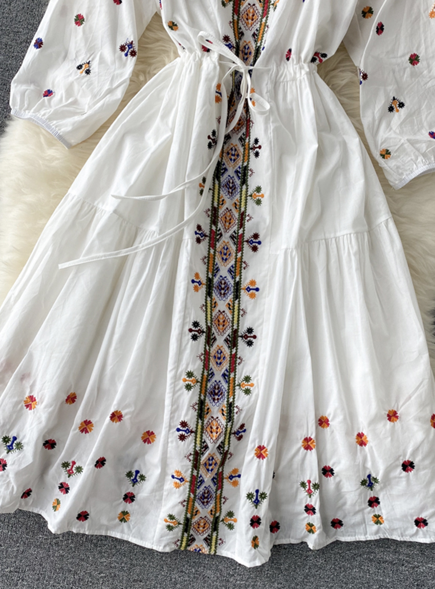 A Line V Neck Embroidery Long Sleeve Dress on Luulla