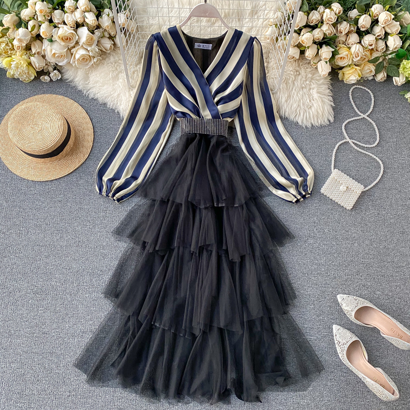 Stylish A Line Striped Irregular Dress on Luulla