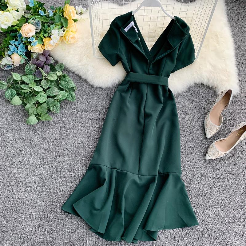 Chic V Neckline High Low Spring Summer Dress on Luulla