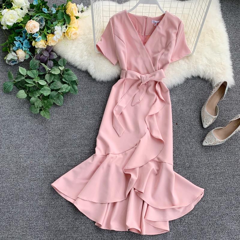 Chic V Neckline High Low Spring Summer Dress on Luulla