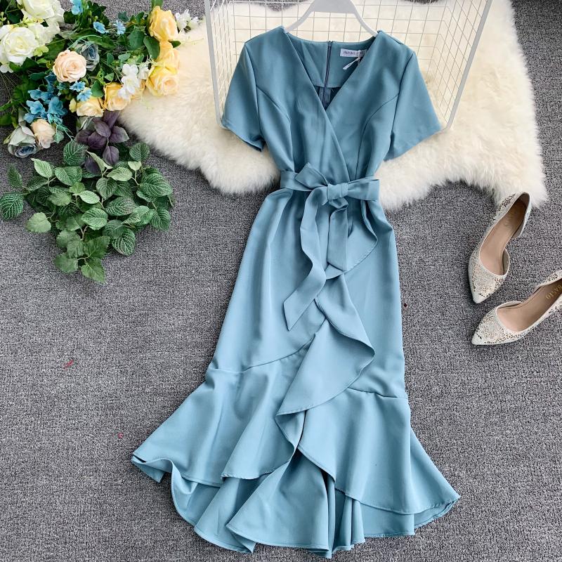 Chic V Neckline High Low Spring Summer Dress on Luulla