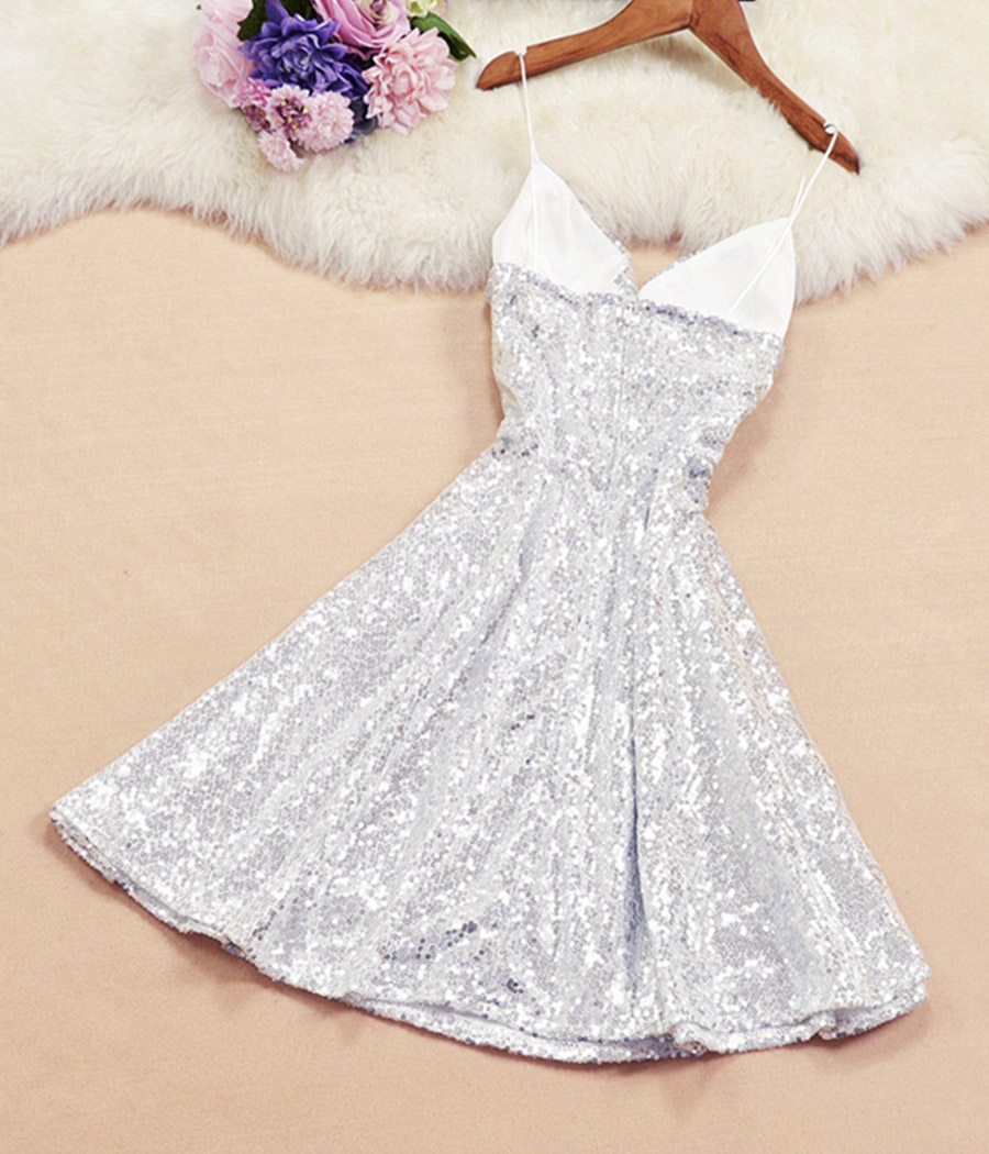 Shiny V Neck Sequins Short Dress Party Dress on Luulla