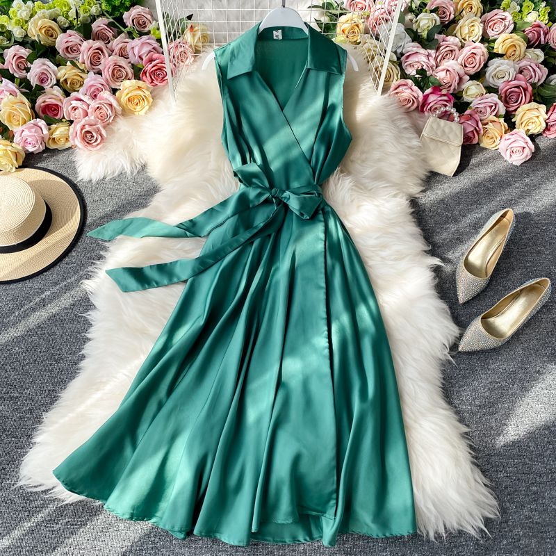 Simple V Neckline Fashion Silk Dress on Luulla