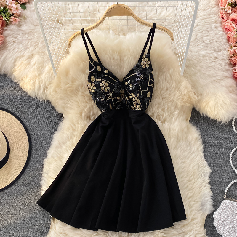 , Stylish, Sequined Sexy Dresses, Padded Spaghetti Strap Dresses ...