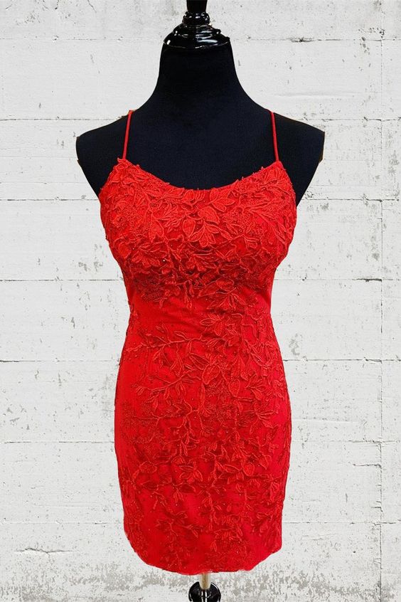 Tight Red Lace Short Homecoming Dress on Luulla