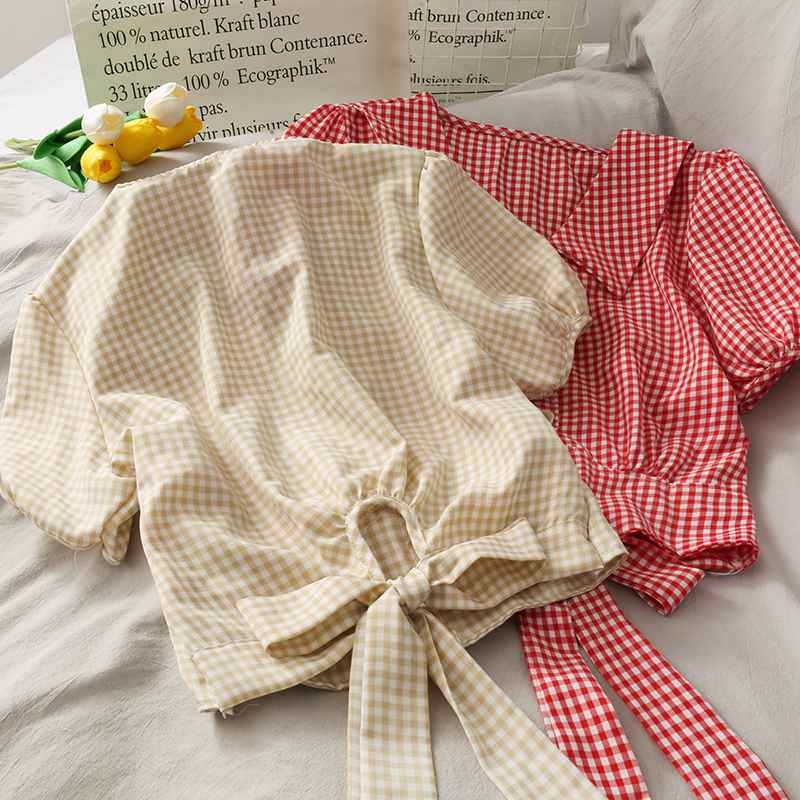 Cute Plaid Short Sleeve Top on Luulla