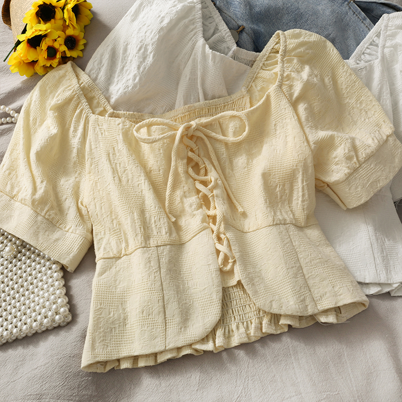 Cute Lace Up Short Sleeve Top Crop Tops on Luulla