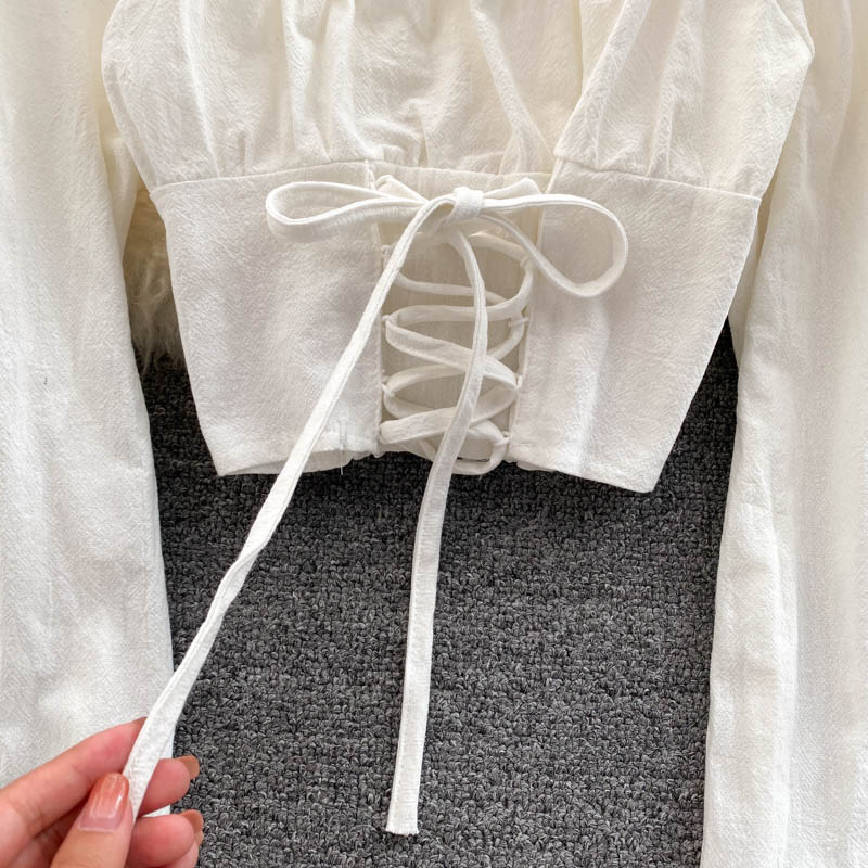 Cute Long Sleeve Lace Up Tops on Luulla