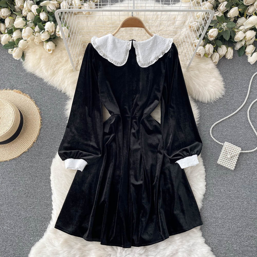 Cute Black Velvet Long Sleeve Dress Fashion Dress on Luulla