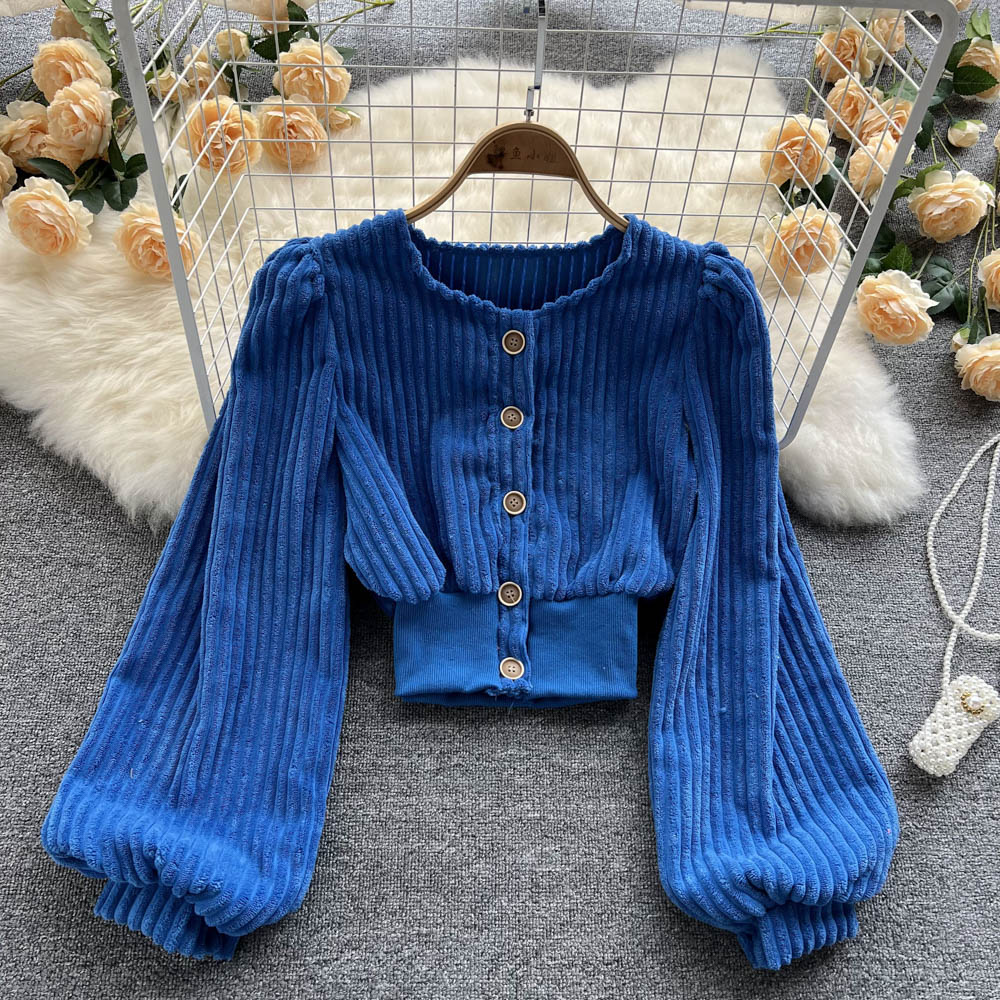 Lovely Corduroy Long Sleeve Top Crop Tops on Luulla